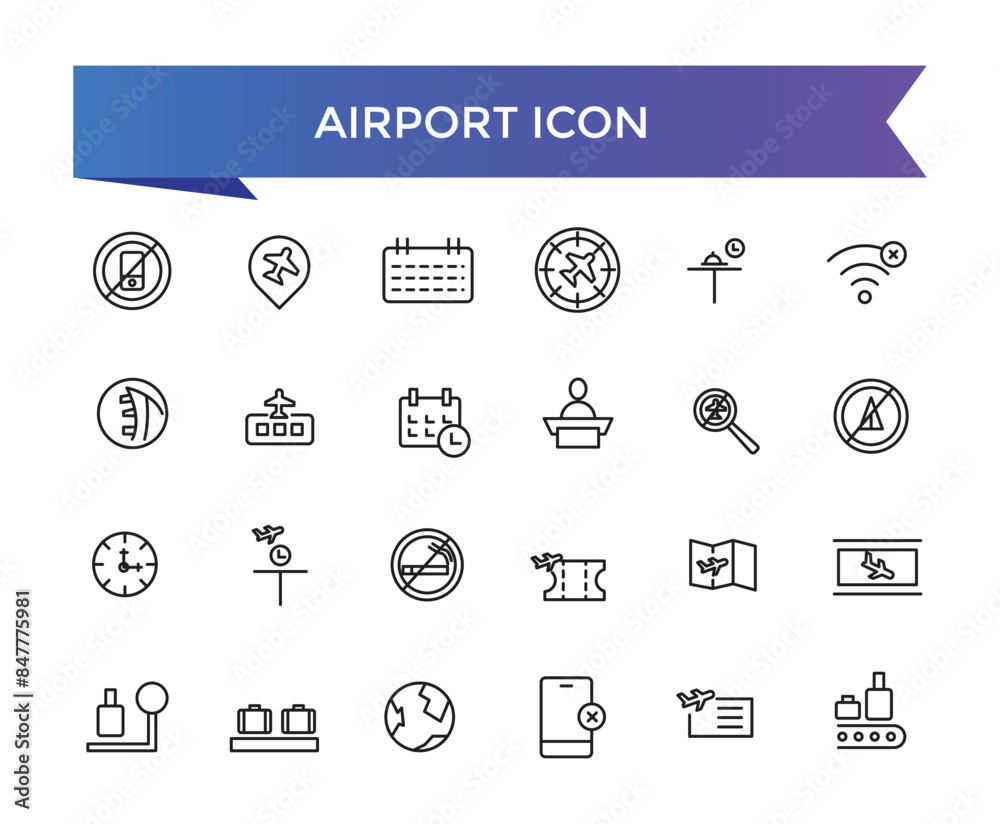Airport icon collection. Related to plane, boarding pass, traveler ...
