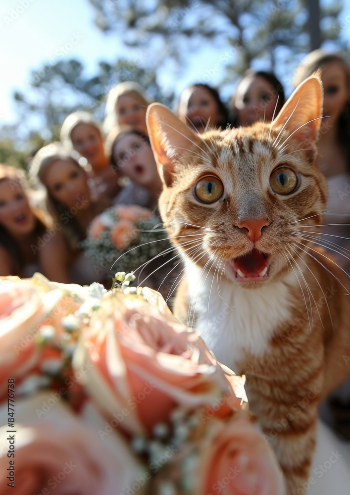Cat Photobombing: A funny cat photobombing a wedding, its head popping ...