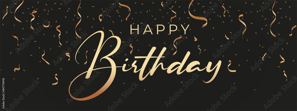 Happy birthday text on black background with falling candy. Poster with ...