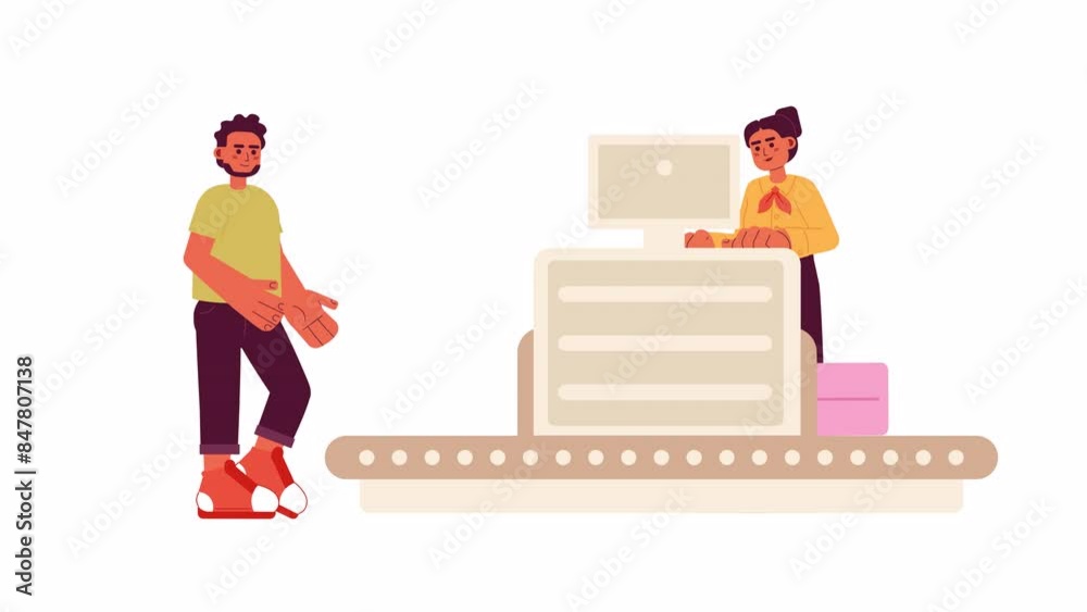 African american man undergoing luggage check cartoon animation. Safety ...