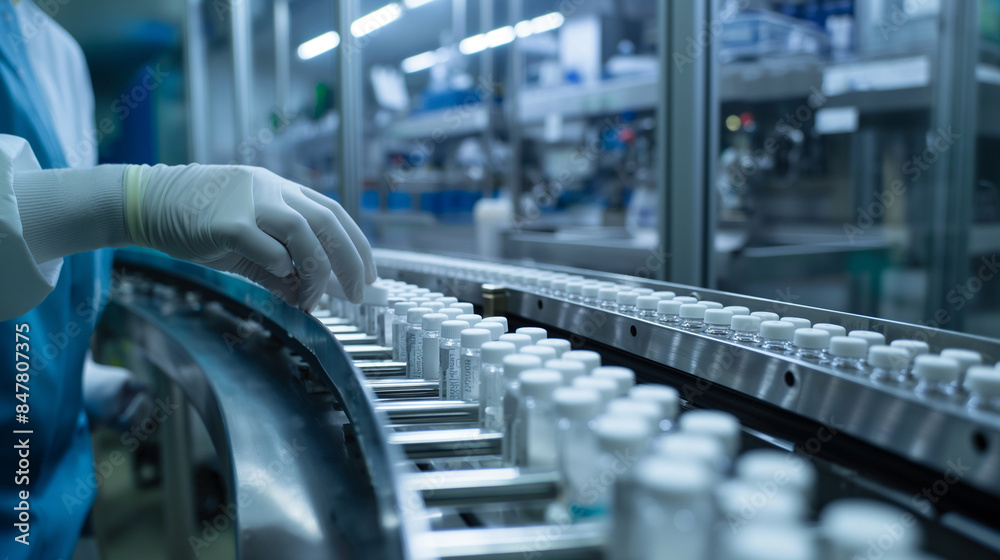 Amidst a precise pharmaceutical factory, a pharmacist scientist with ...