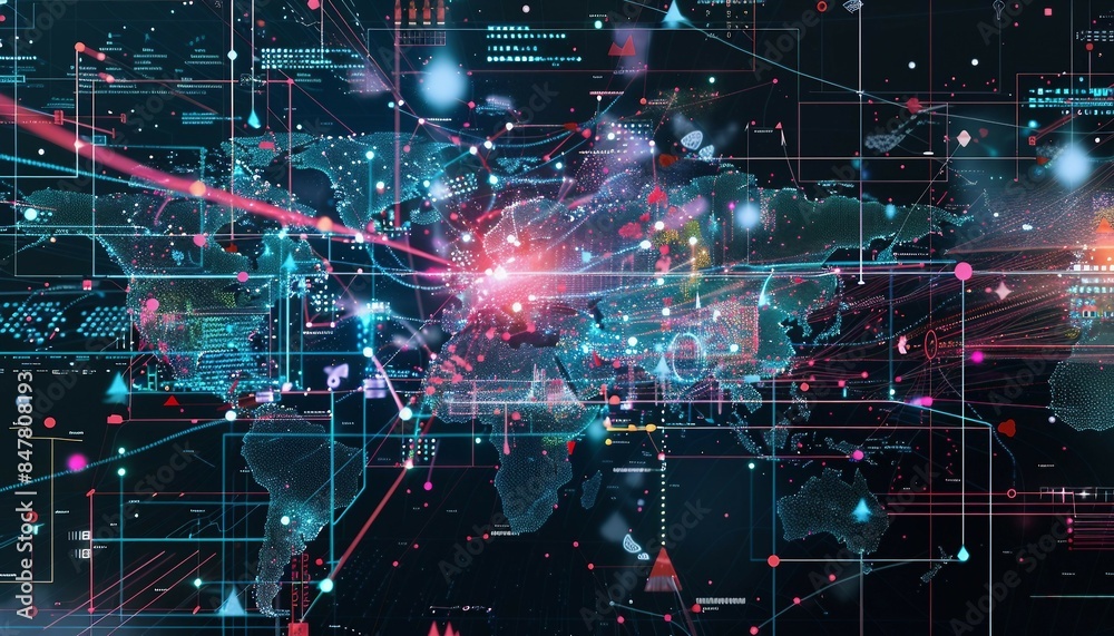 a global network of consumer data. world map with interconnected nodes ...