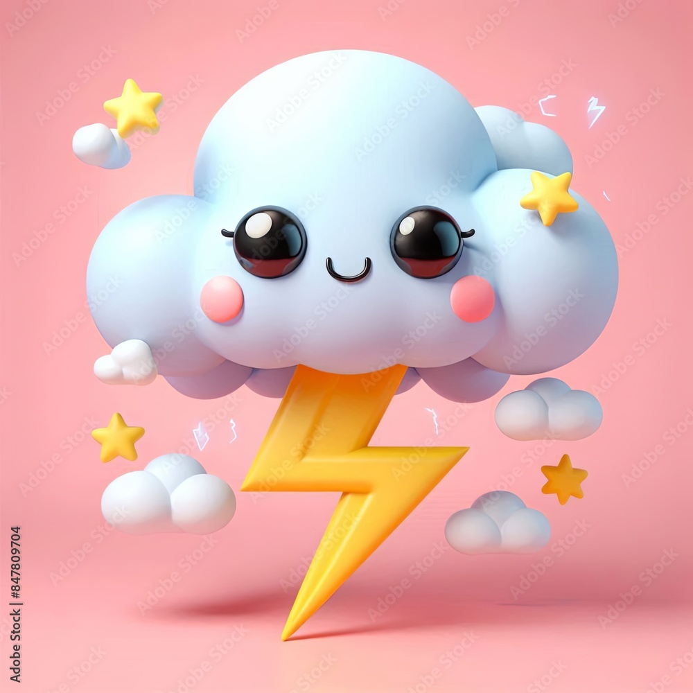 cute cloud with thunder cartoon ,3d Generative AI Stock Illustration ...