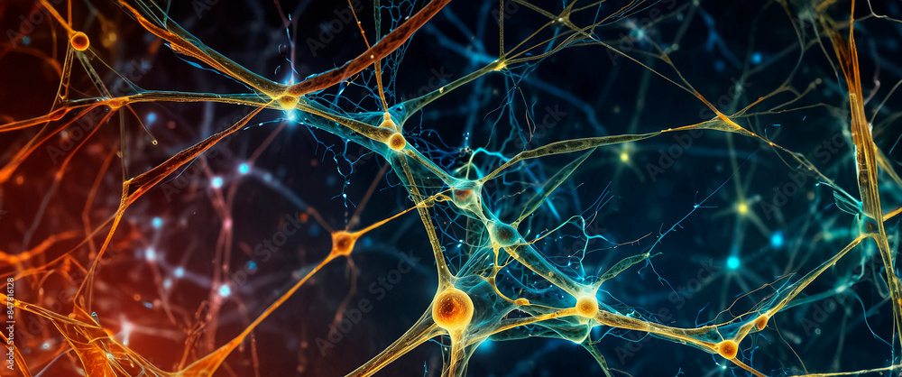 Visualization of nerve cells, transmission of electrical impulses ...