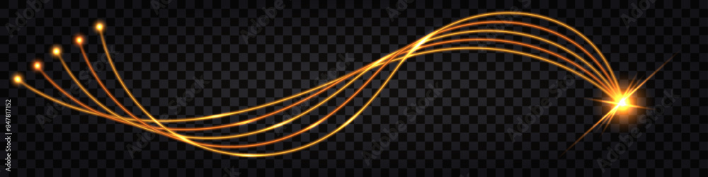 Neon glowing lfiber optic lines, swirl waves with thunder bolt flash ...