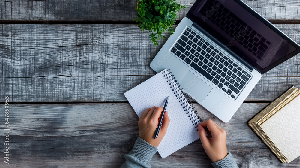 Professional Home Office Setup with Laptop Notebook and Plant, A ...