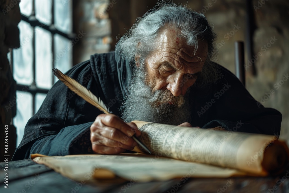 Apostle Paul writing in parchment scroll inspired by the Holy Spirit ...