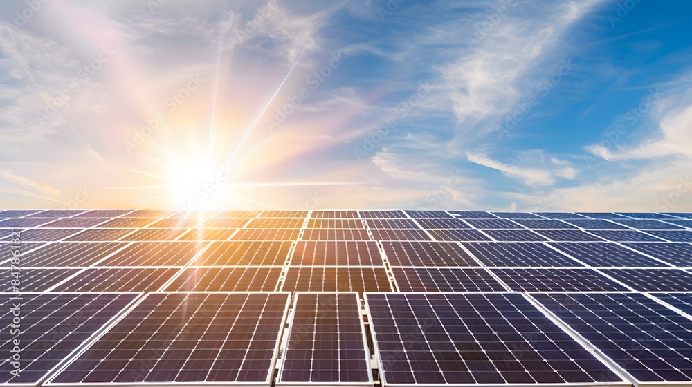 Sunlight beams on solar panels, generating clean, renewable energy for ...