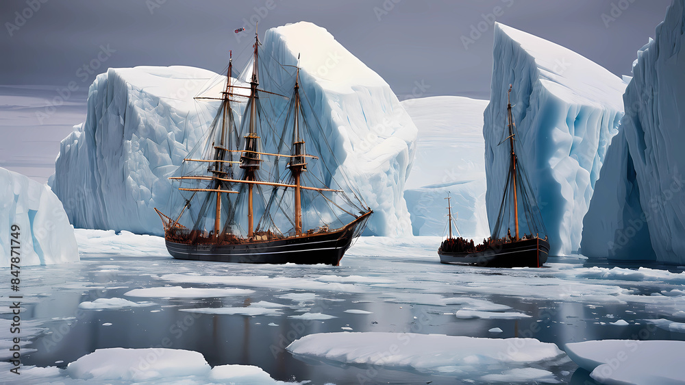 Roald Amundsen, Endurance expedition. The ship, three boats, is ...