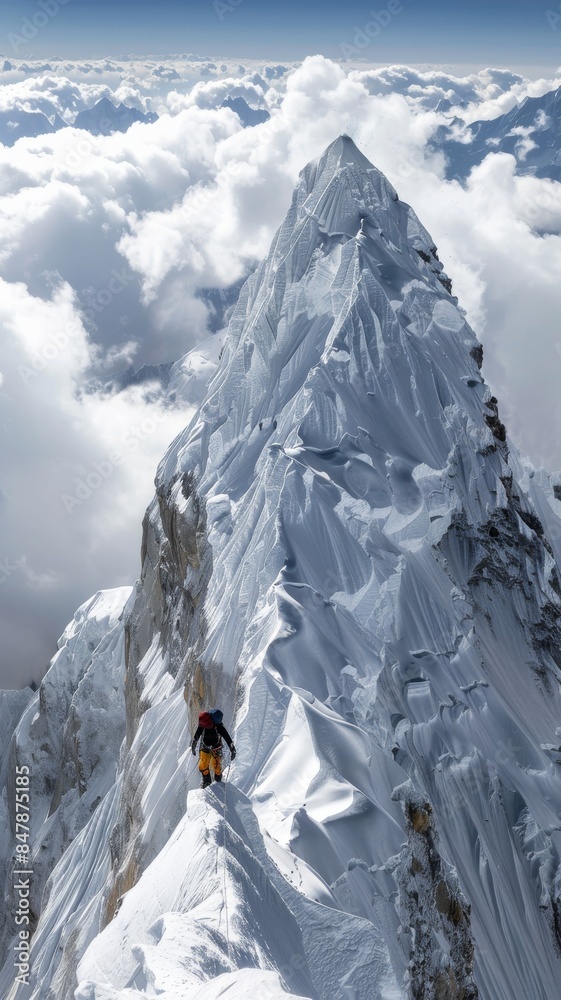 At the zenith of towering peaks, climbers conquer nature's giants ...