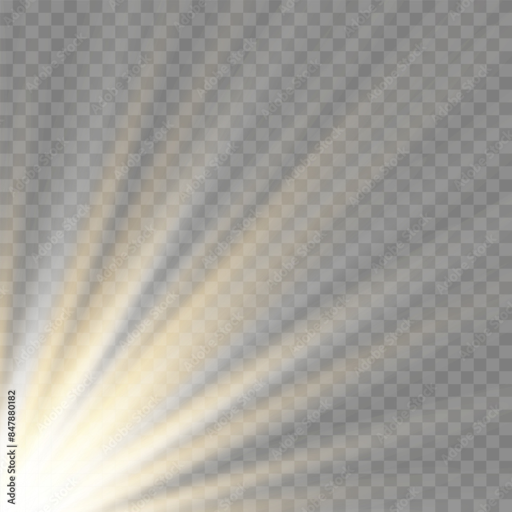 Realistic yellow glowing light explodes on transparent background ...