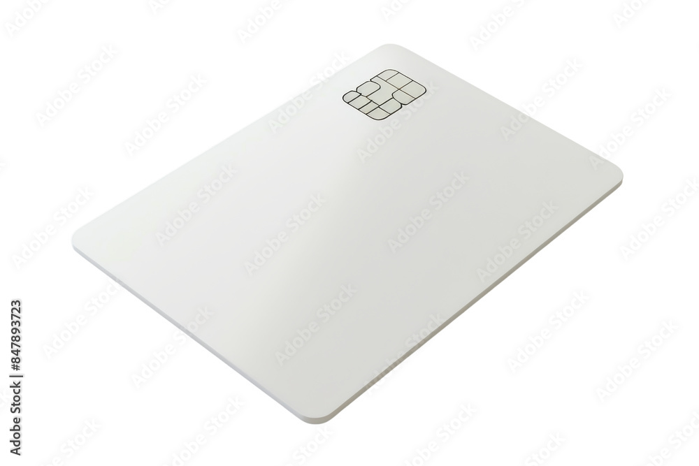 Minimalist white smart card with embedded chip, isolated on transparent ...