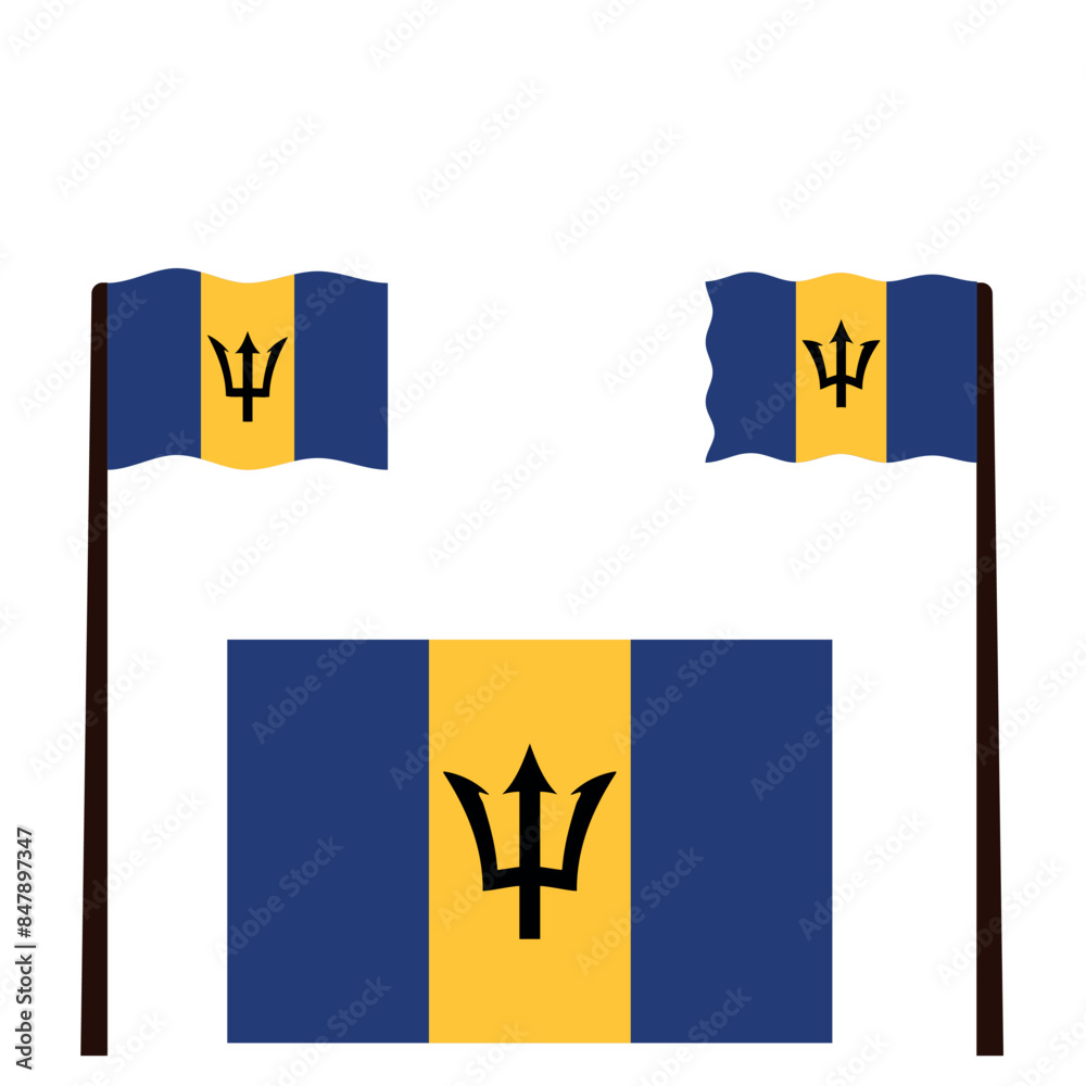 Flag of Barbados. Barbadian blue and yellow flag with Poseidon's ...