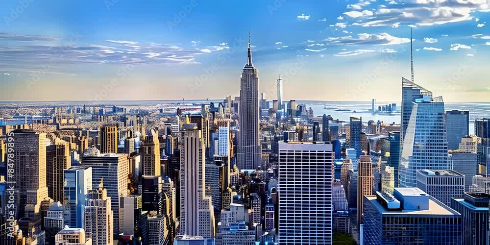 A sweeping panorama captures the city skyline highlighting its iconic ...