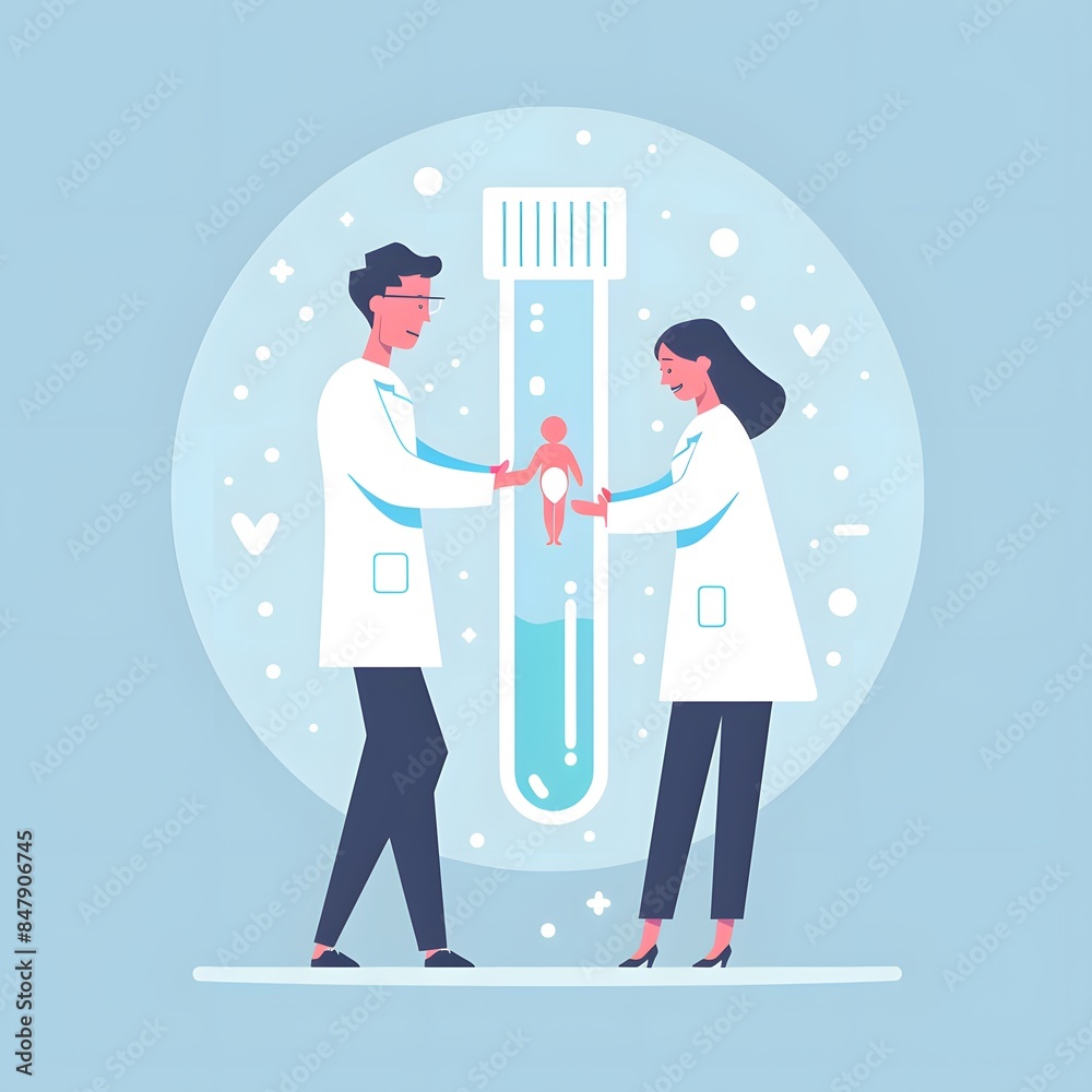 Illustration of a happy family. Artificial insemination. Test tube baby ...