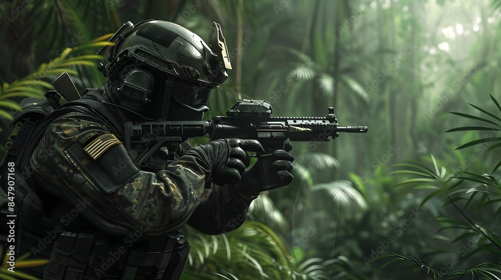 Generative Elite Special Forces Operative Advancing Cautiously Through ...