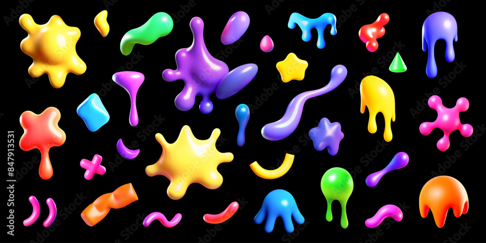 Collection of 3D vector abstract illustration paint splatter,drips ...