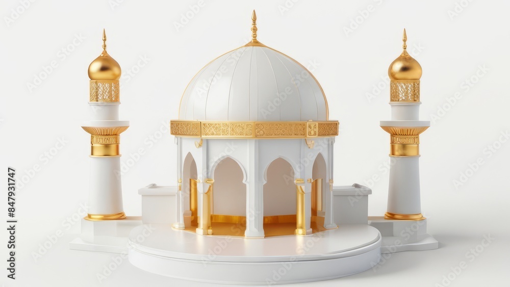 Realistic Islamic product display podium with mosque gate and golden ...