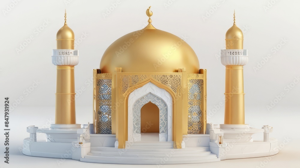Realistic Islamic product display podium with mosque gate and golden ...