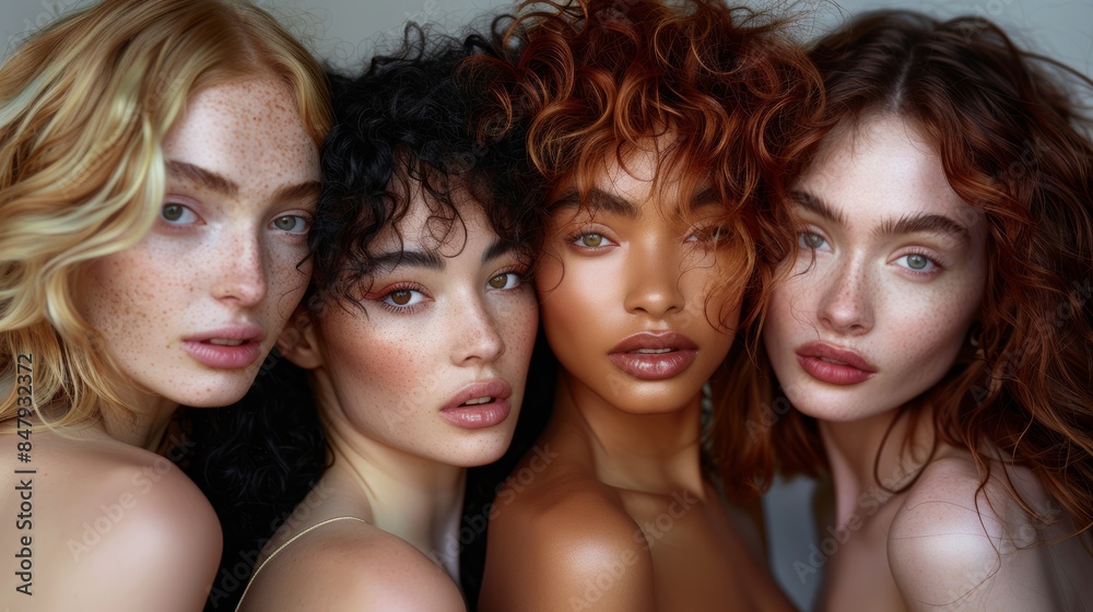 four women together: a brunette with long hair, a blonde with short ...