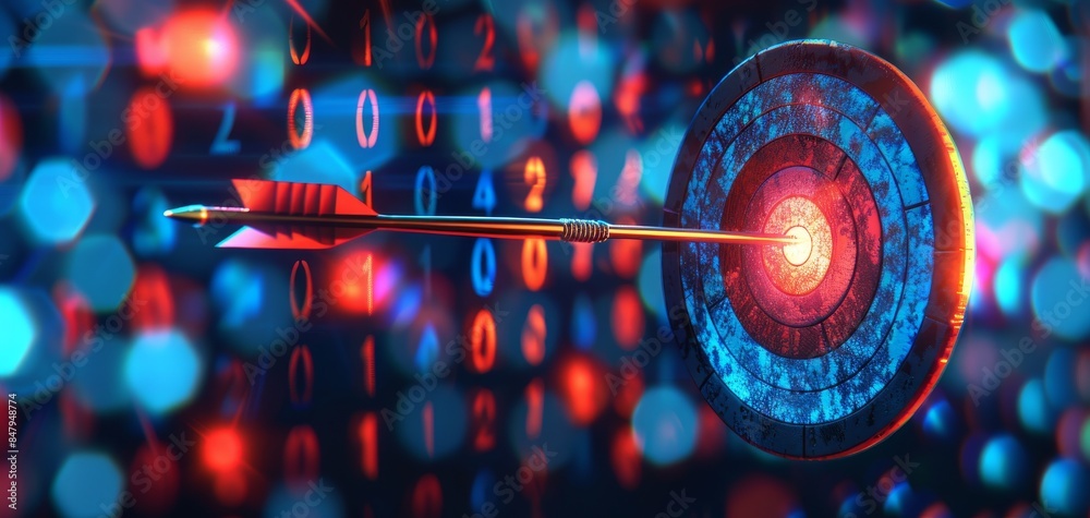 Arrow hitting bullseye on digital target representing data accuracy ...