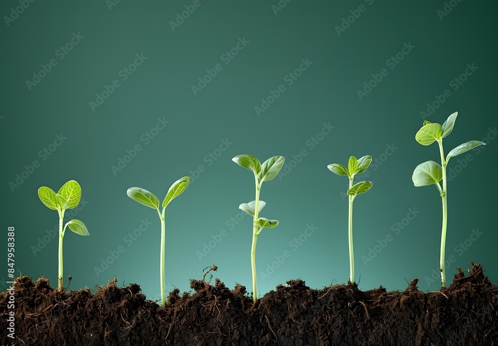 Foto de Seed Sprouting into Young Plants in Different Growth Stages do ...