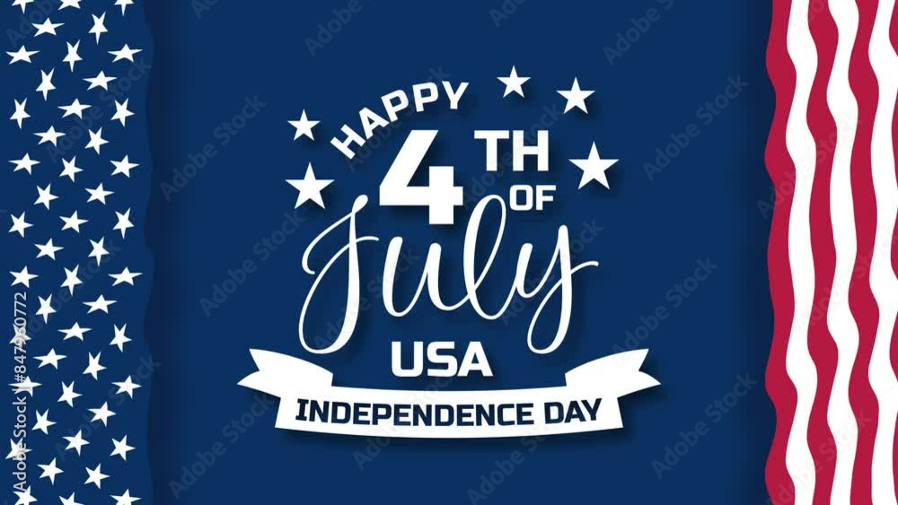 Happy 4Th of July Text Animation on Blue American Background with Star ...