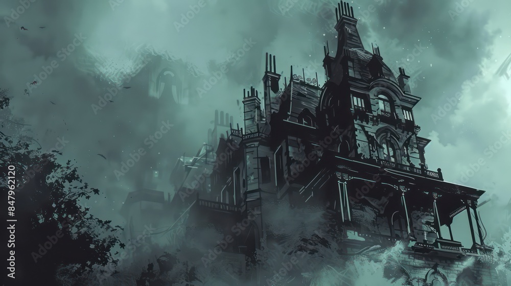 Horror graphic novel cover showcasing a haunting image of a decrepit ...