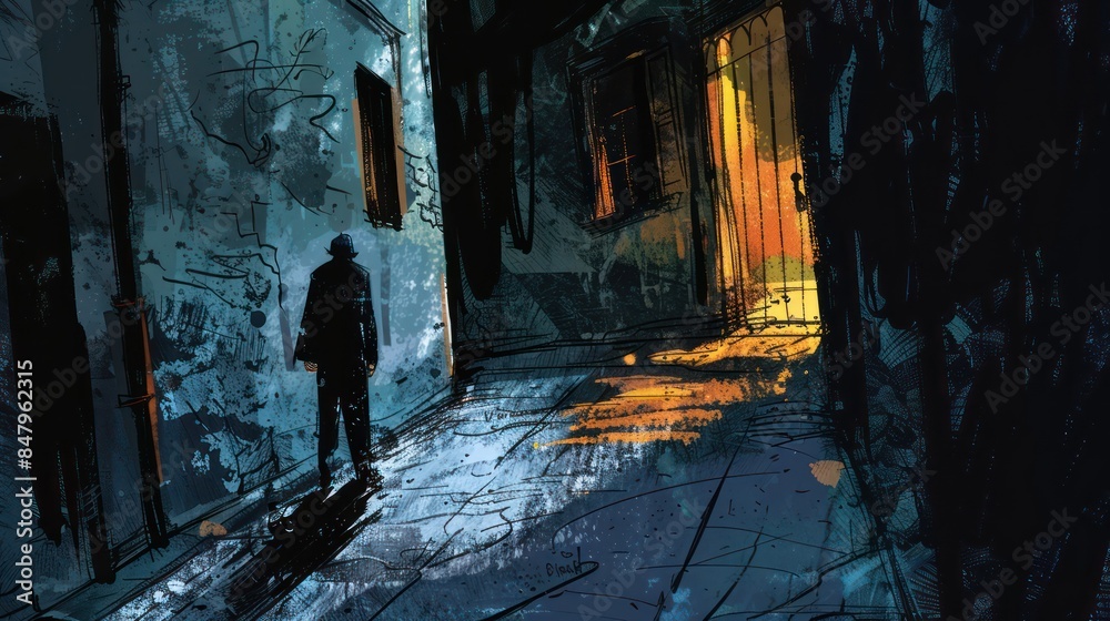 Mystery graphic novel panel unveiling a shadowy figure lurking in the ...