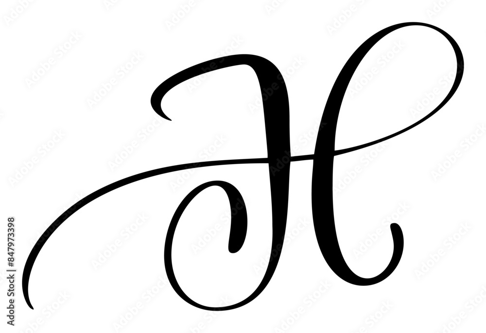 Vector calligraphy hand drawn letter H. Script font logo icon ...