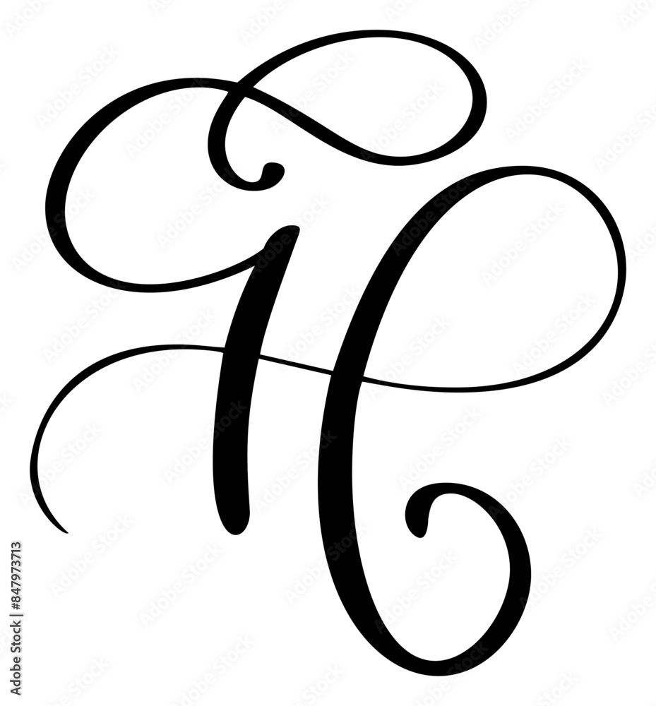 Hand drawn vector calligraphy capital letter H. Script font logo ...