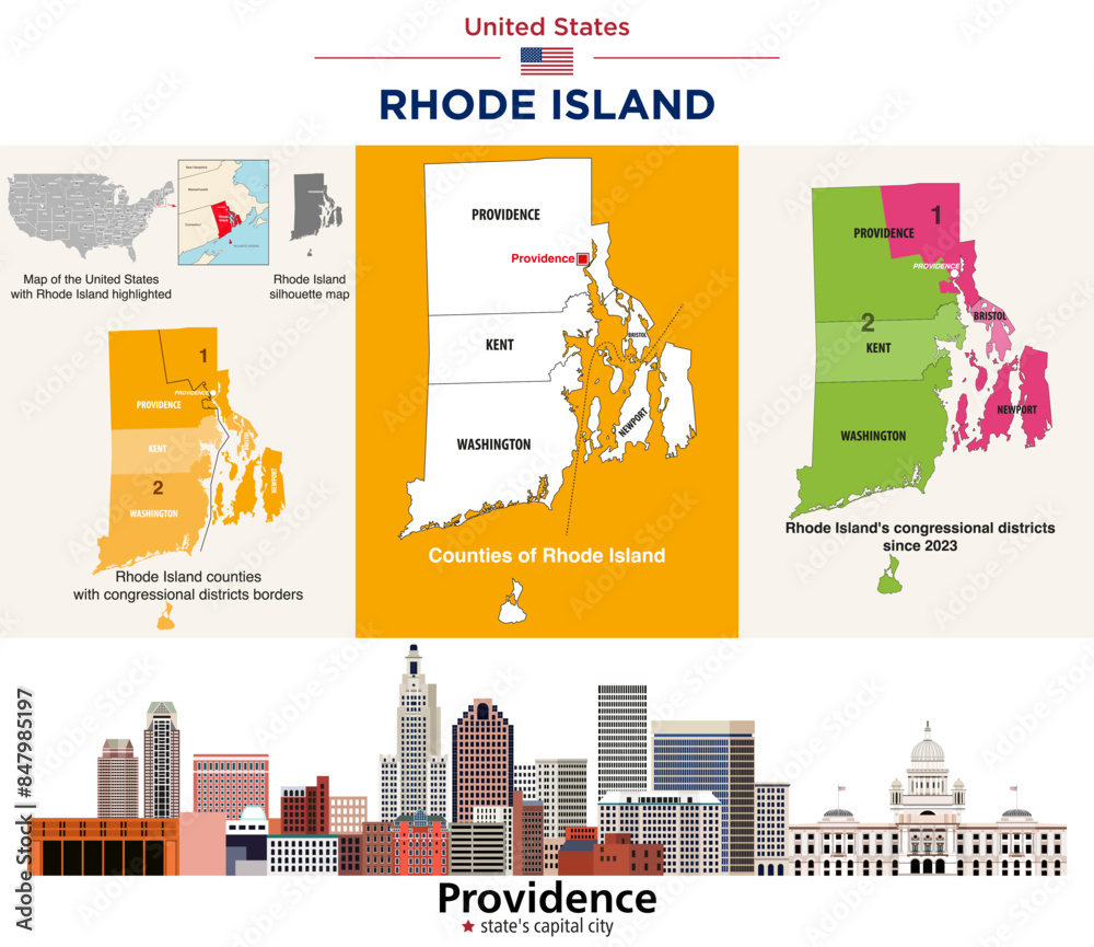 Rhode Island counties map and congressional districts since 2023 map ...