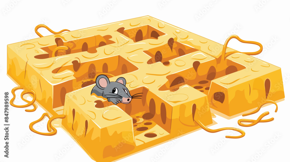 Mouse maze cheese image. Clipart image 2d flat cart Stock Vector | Adobe Stock