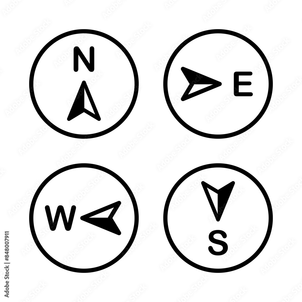 Compass direction icon set. Navigation map symbol. North, south, east ...