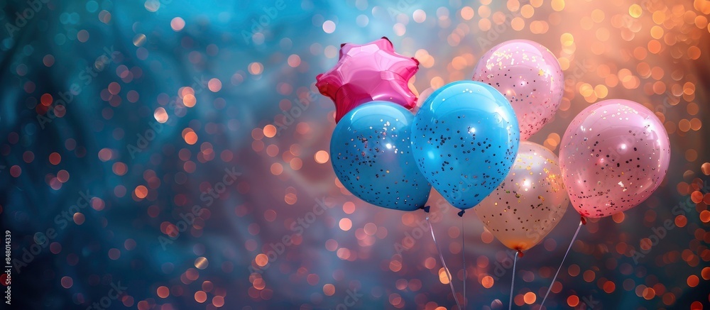 Birthday colorful background with air filed star balloons and birthday ...