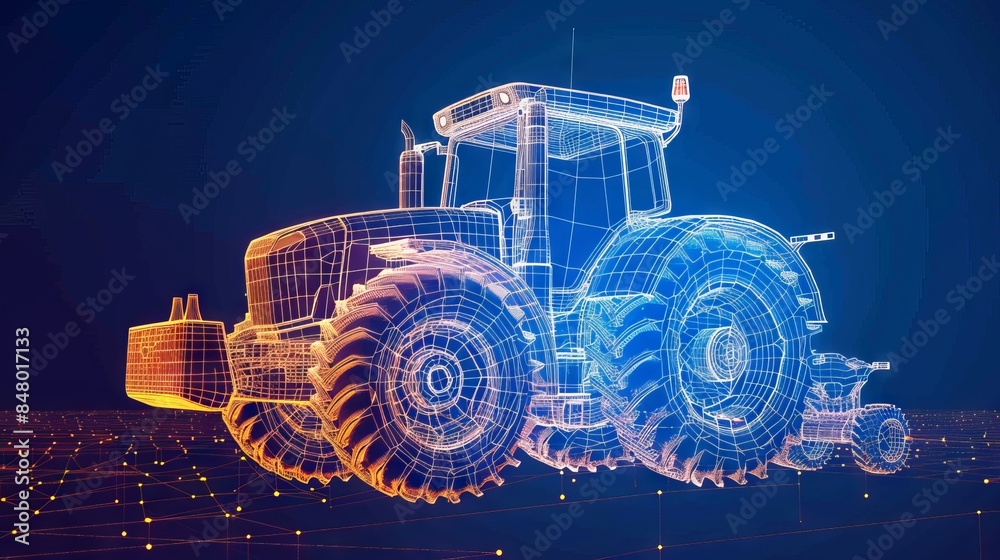 A farm tractor concept in 3D vector illustration is presented in a ...