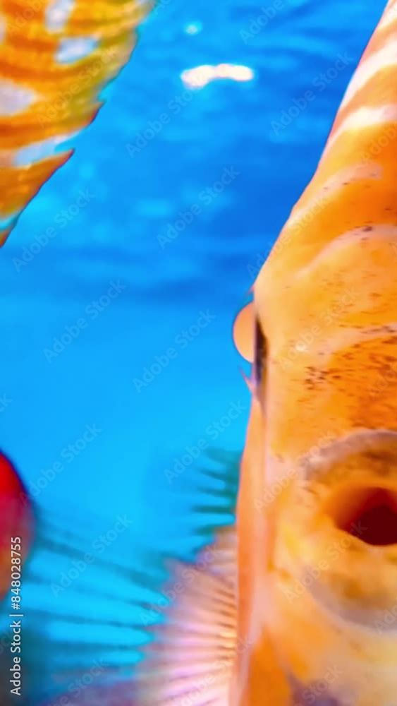 4K This clip features brightly colored discus fish swimming in an ...