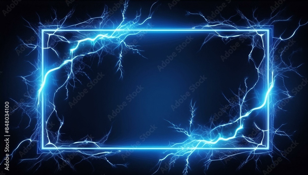 Lightning frames, blue electric borders of rectangular and square ...