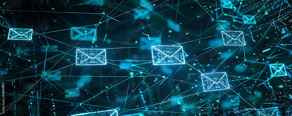 Futuristic Vibrant digital email communication artwork showcasing ...