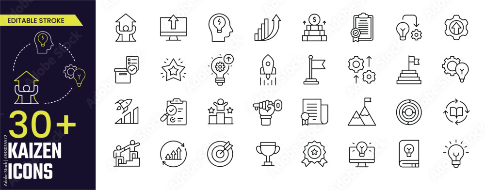 KAIZEN editable stroke icon collections Japanese business strategy ...