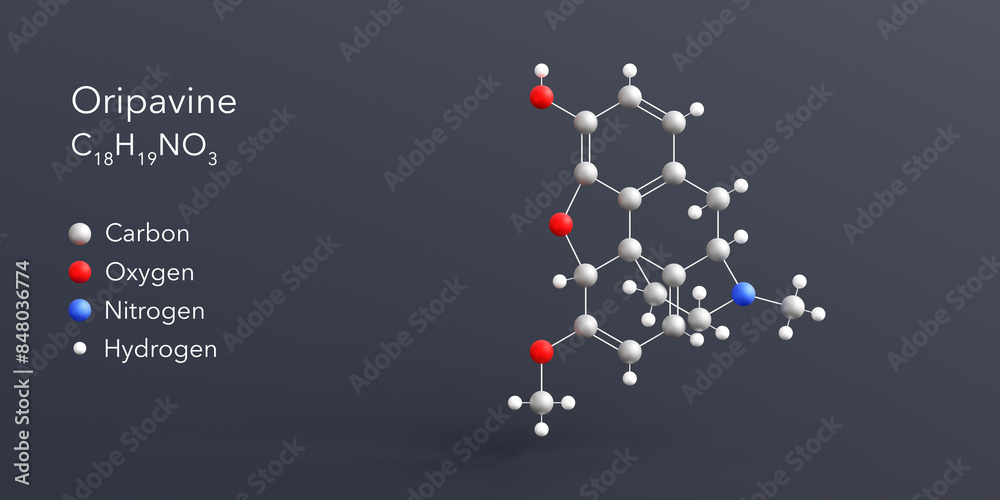 ภาพประกอบสต็อก oripavine molecule 3d rendering, flat molecular ...