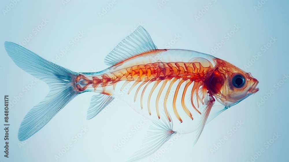 X-ray image of a fish skeleton showcasing its detailed bone structure ...