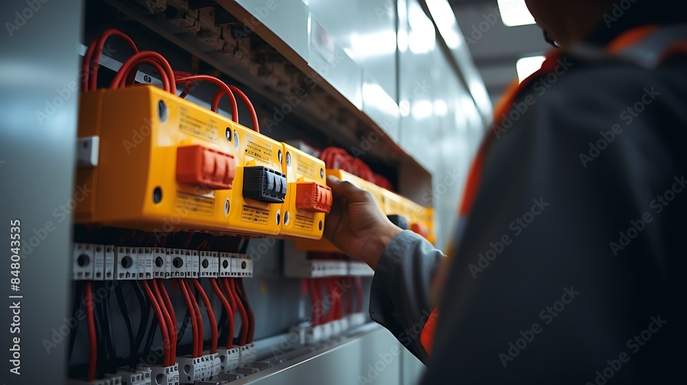 Electricity and electrical maintenance service, Engineer hand holding ...