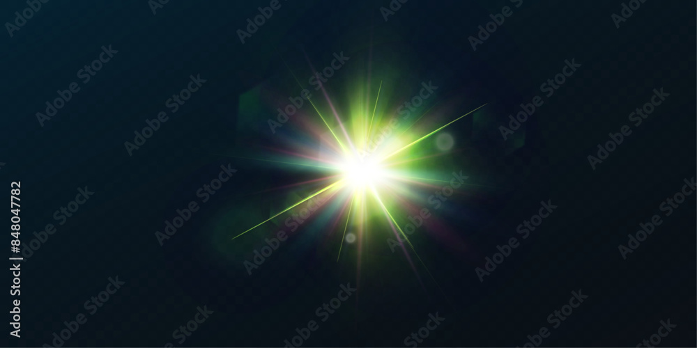 Light effect of green glowing light. Solar flare. Glow effect ...