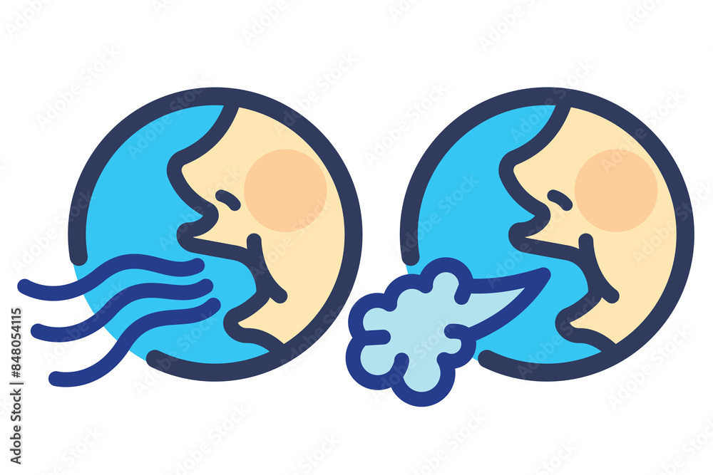 Colored yawn, burp, breathe out from mouth, or sigh icon sign ...