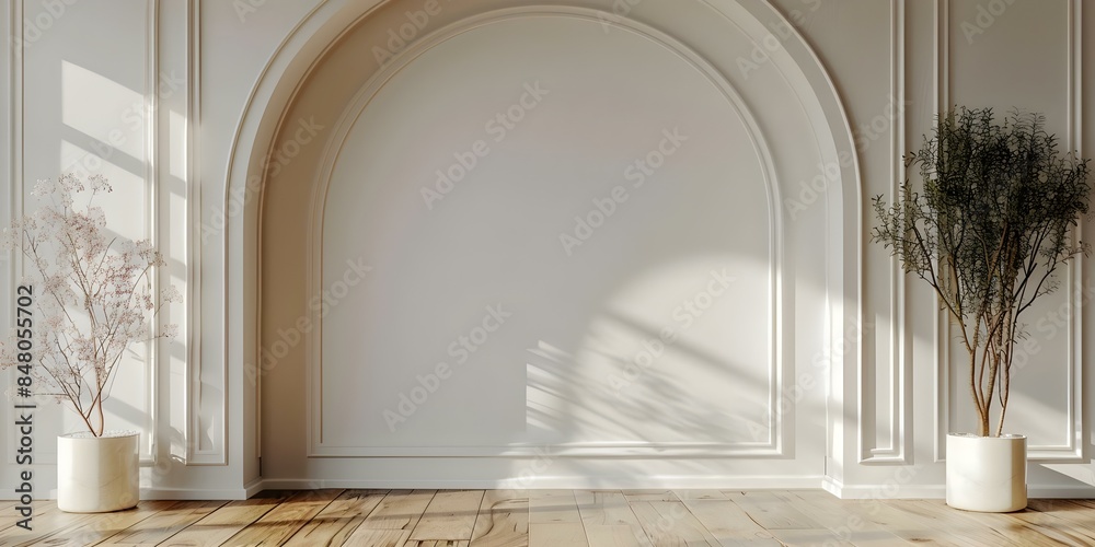 White arch wall wooden floor skirting board in living room. Concept ...