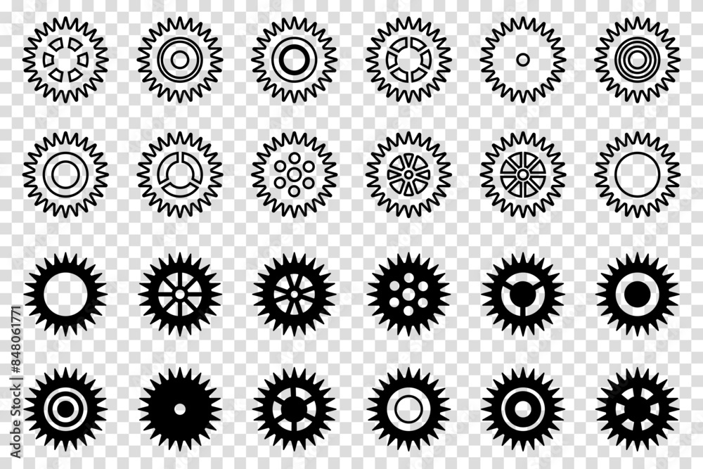 Gears icon set. Setting gears icon. Collection of mechanical cogwheels ...