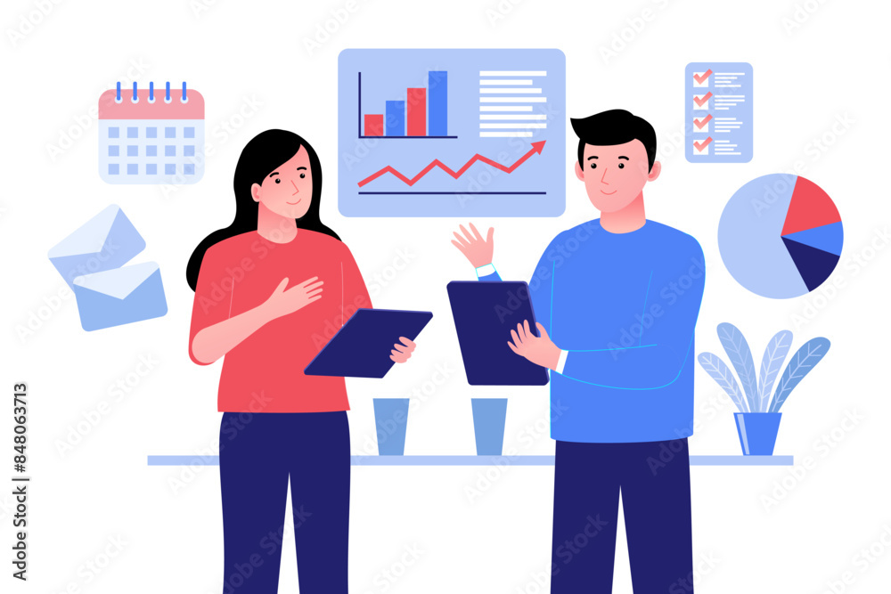 business people are talking about business progress with diagrams ...