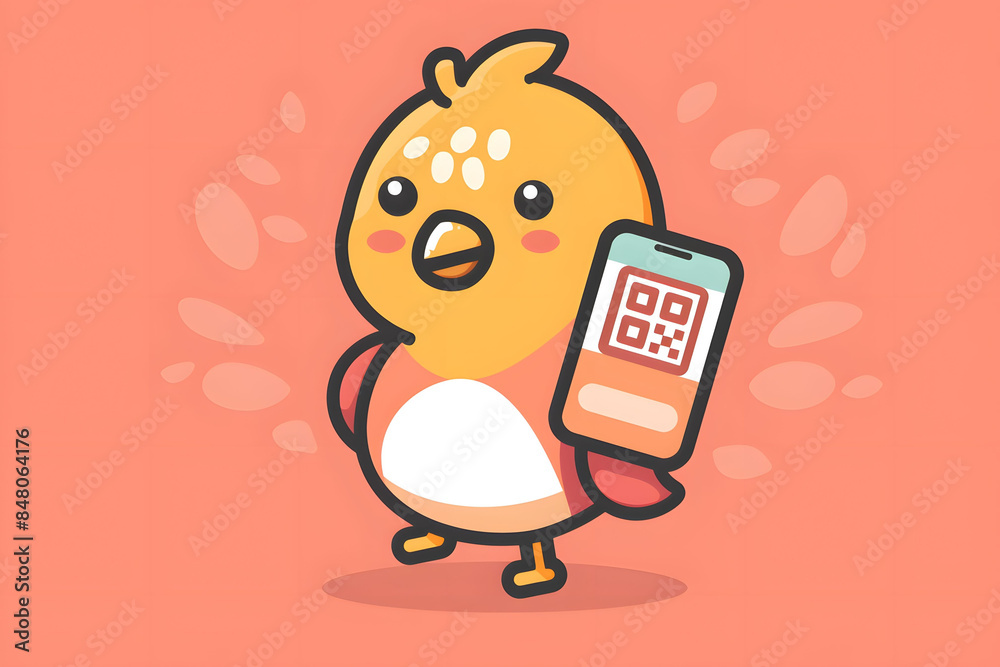 Flat Cute Cartoon Icons: Adorable Animals Scanning QR Codes with ...