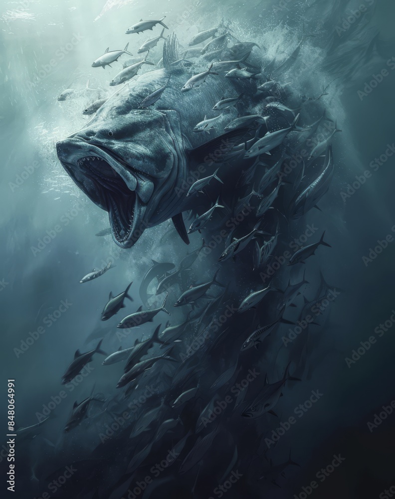 A gigantic fish being formed by a school of fish, this school came ...